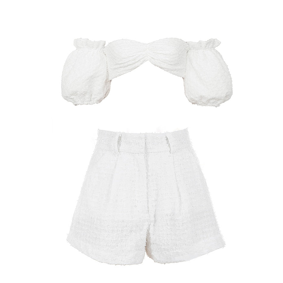 WHITE OFF THE SHOULDER TWO PIECE SET – MUSSECCO
