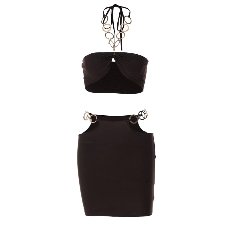 Chain halter top two piece set – MUSSECCO